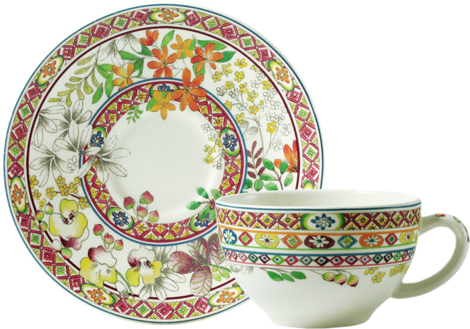 Gien Bagatelle Tea Cup and Saucer - Set of 2 - The Pink Daisy