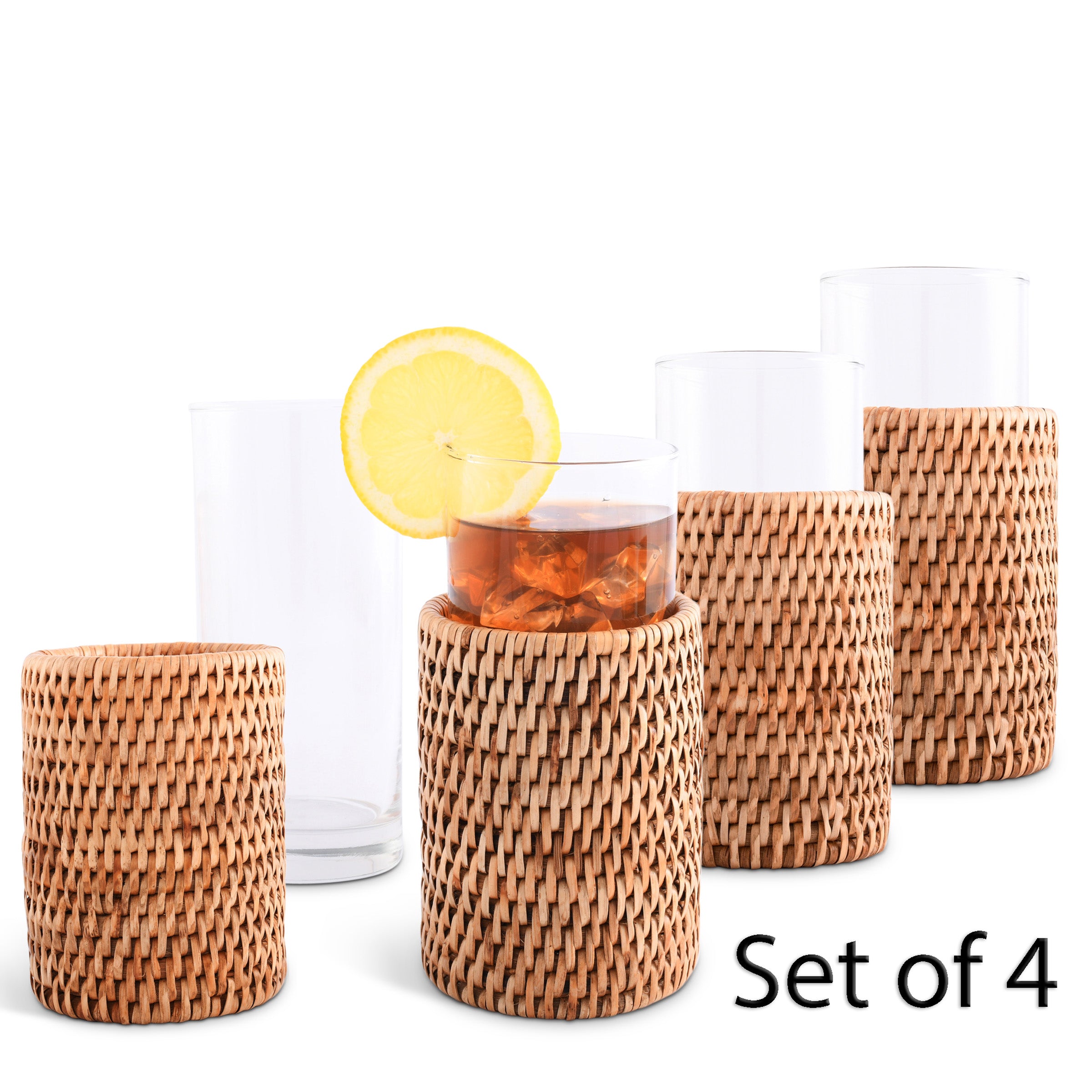 Vagabond House Drinking Glass Covered W/Hand Woven Wicker Rattan, Set/4 ...